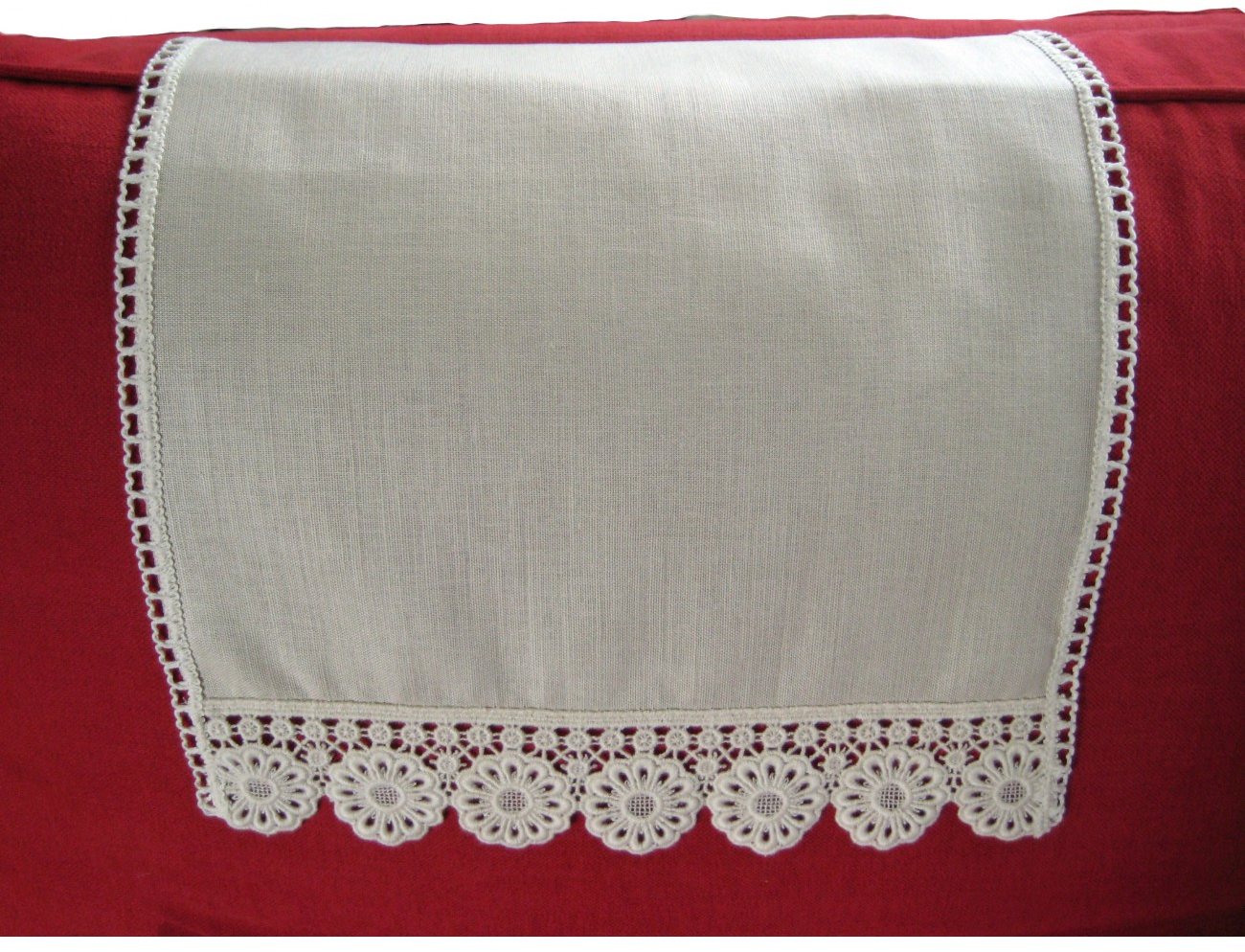 Chair back in natural linen with lace decoration | antimacassar - Aidan ...