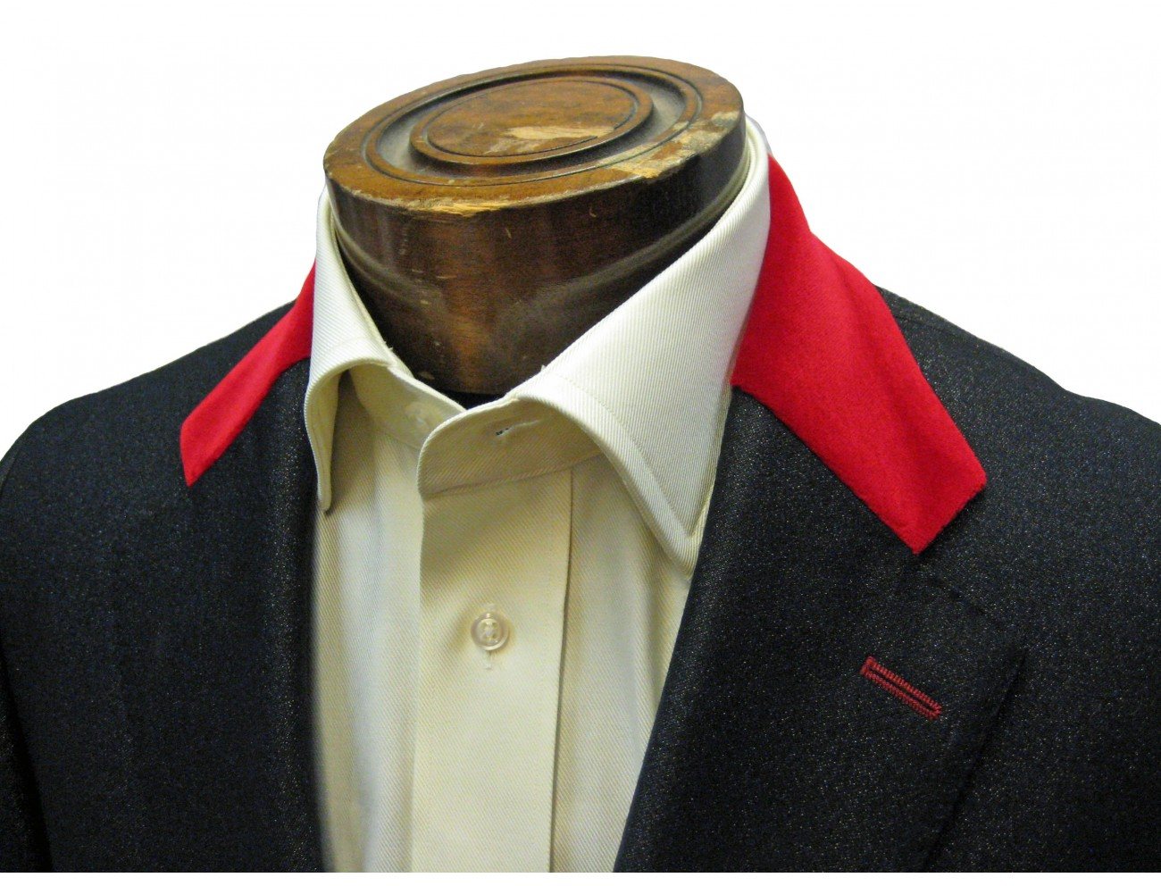 Black glitter made to measure suit with red velvet collar - Aidan Sweeney